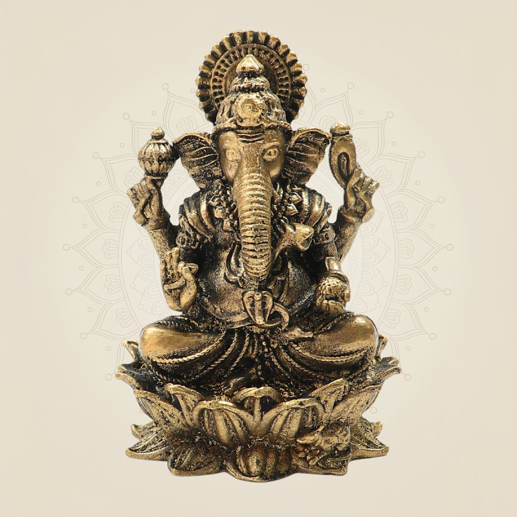 Bronze Ganesha Idol on Lotus for Calm & Positive Spaces