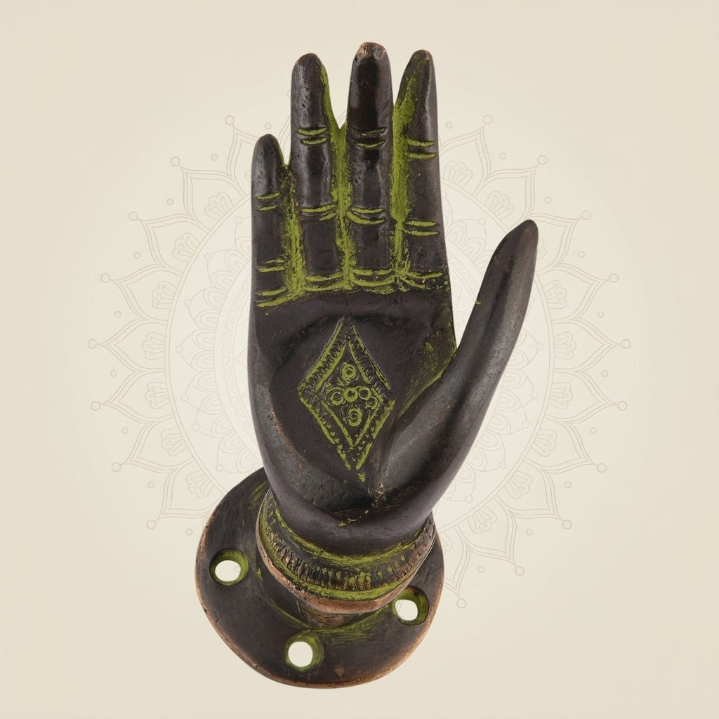 Buddha Blessing Hand Door Handle: Brass Antique Home Decor