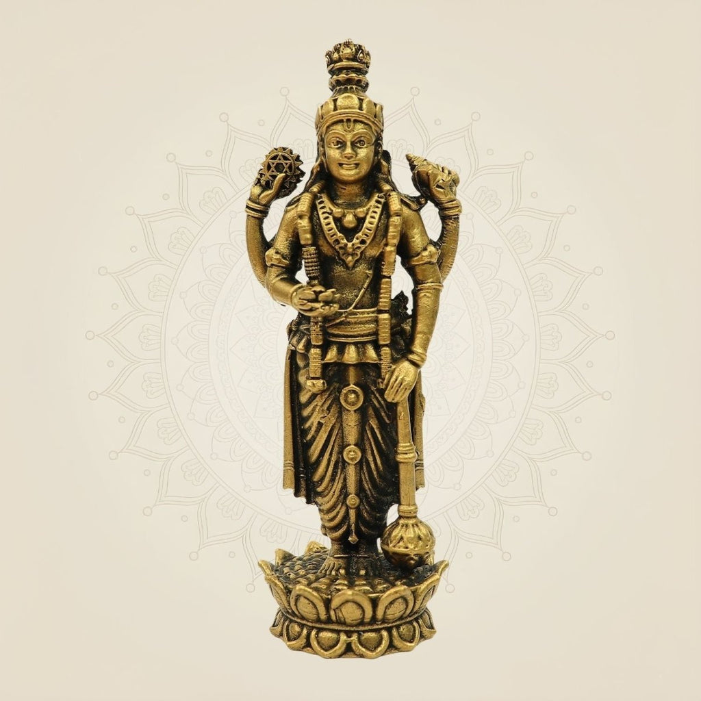 Buy Bronze Lord Vishnu Idol – Standing on Lotus for Pooja
