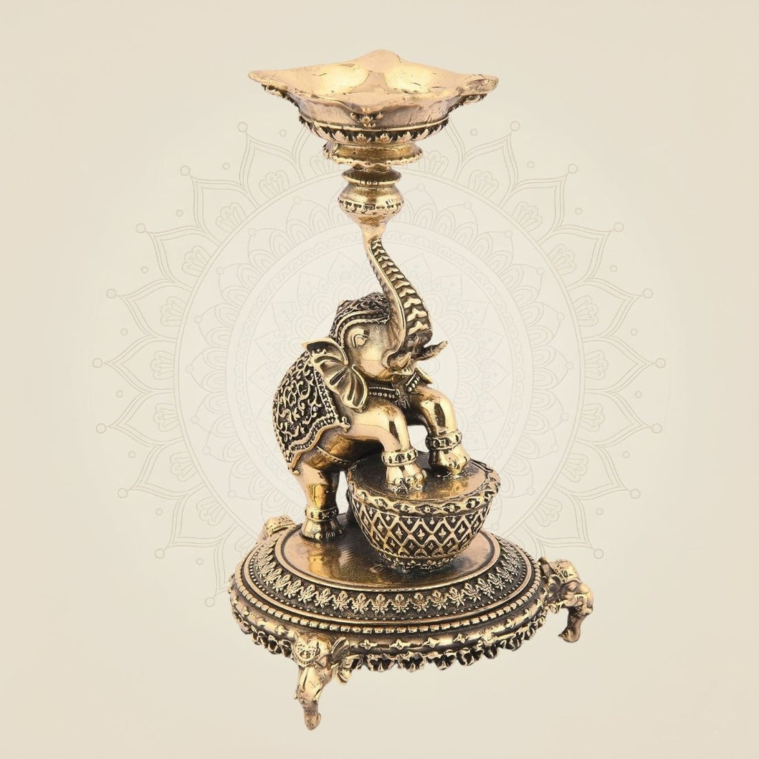 Elephant Brass Lamp – Decorative Diya for Pooja