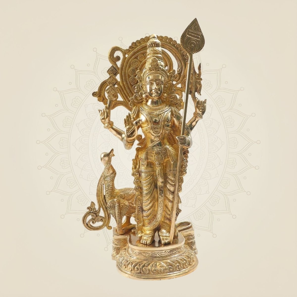 Big Murugan Brass Idol | Kartikeya Murti with Peacock Vahan