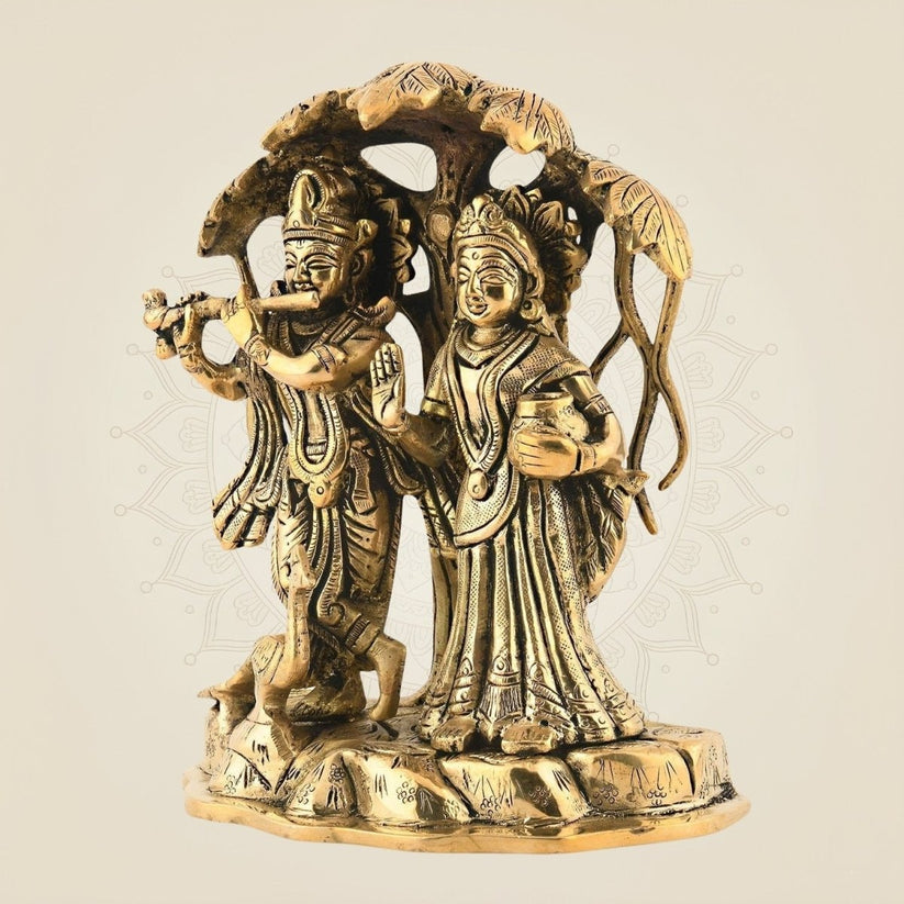 Pure Brass Radha Krishna Idol Under Sacred Tree–7.5" Online
