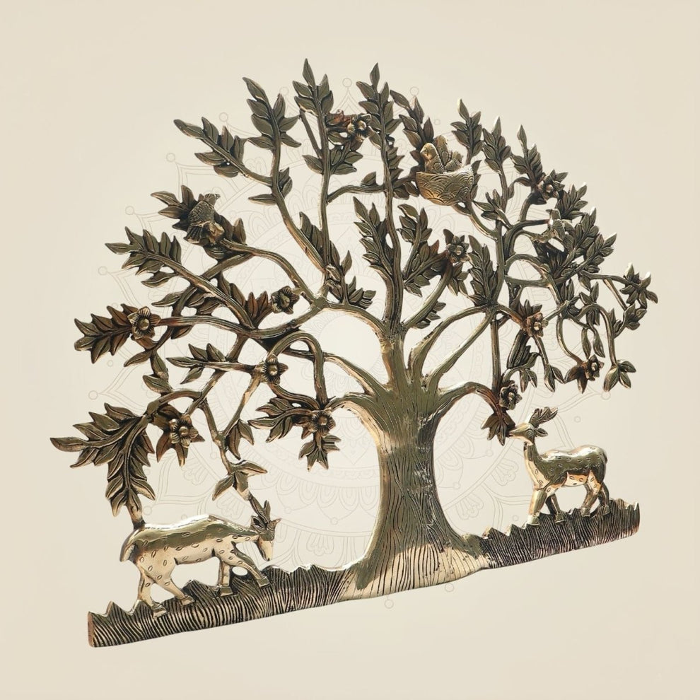Brass kalpavriksha Wall Hanging - Tree with Deer & Birds