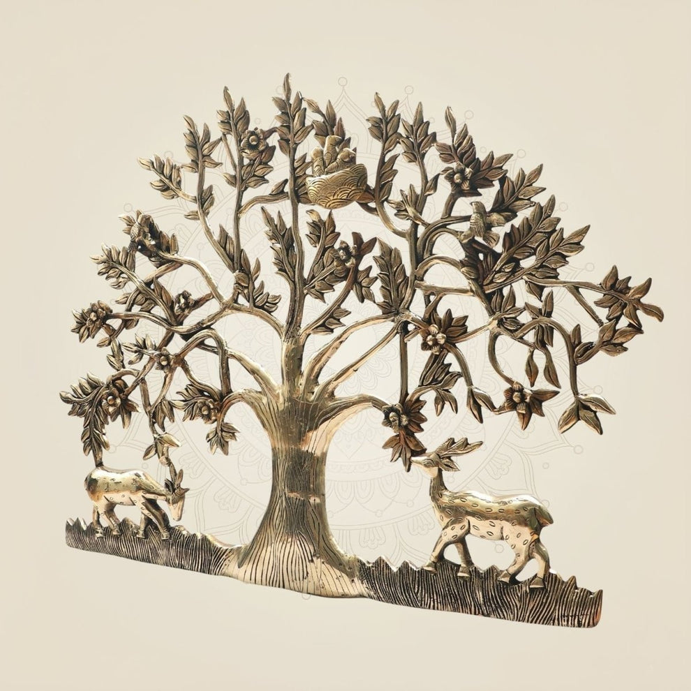 Brass kalpavriksha Wall Hanging - Tree with Deer & Birds