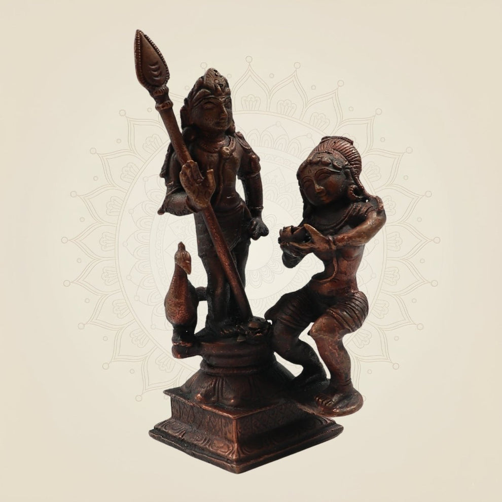 Lord Murugan with DevaSena Idol Copper - Handcrafted Art