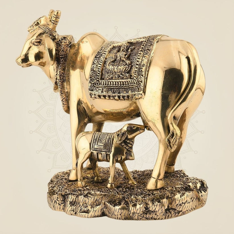 Cow with Calf Brass Idol – Buy Handcrafted Kamdhenu Statue