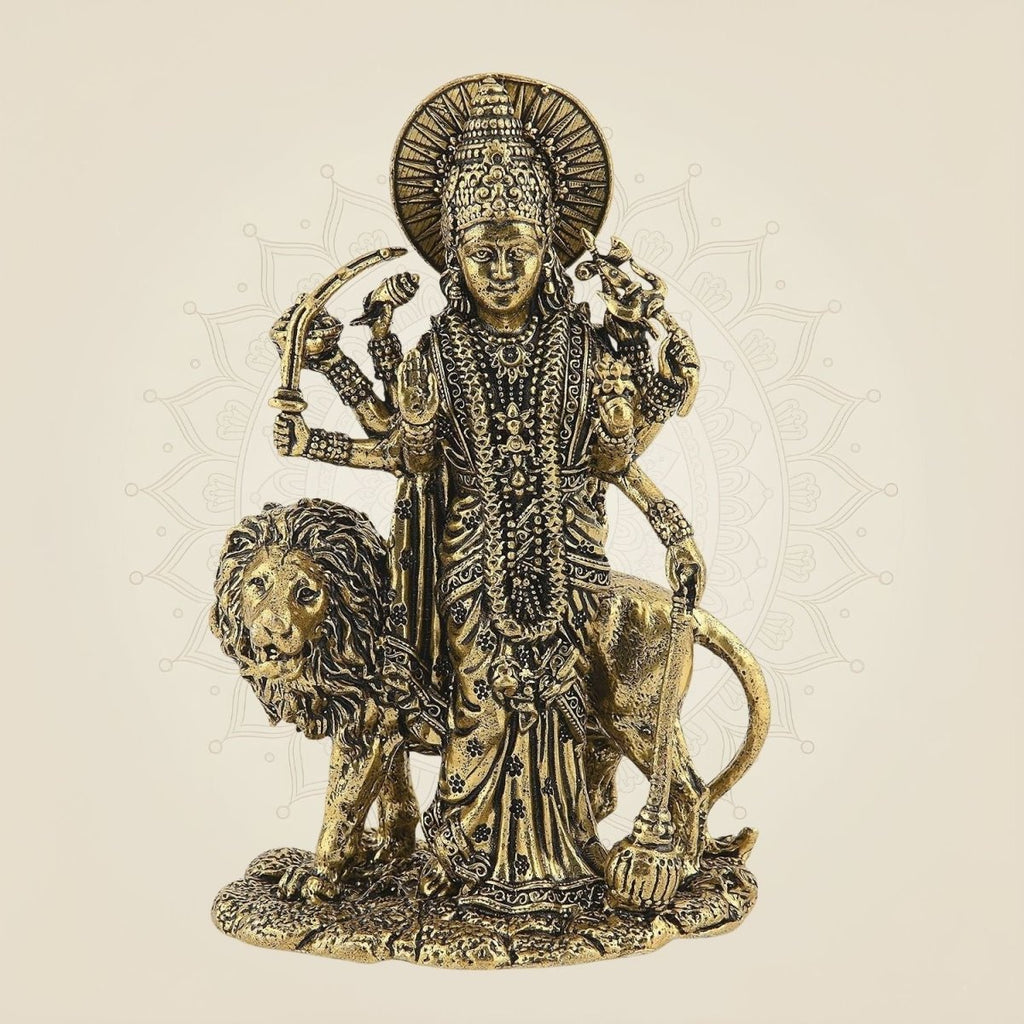 Durga Mata on Lion Brass Idol - Superfine Divine Decor