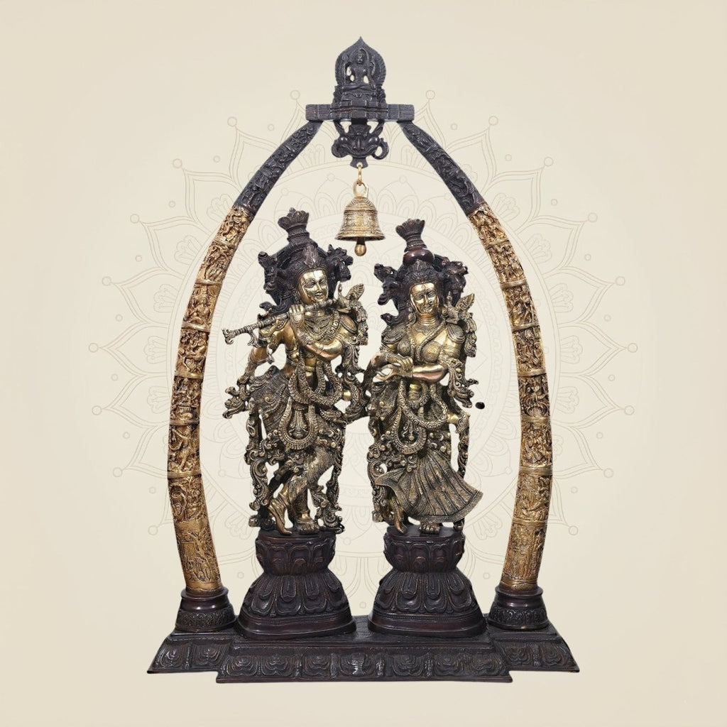 Grand Brass Radha Krishna Idol with Temple & Bell 44.5"