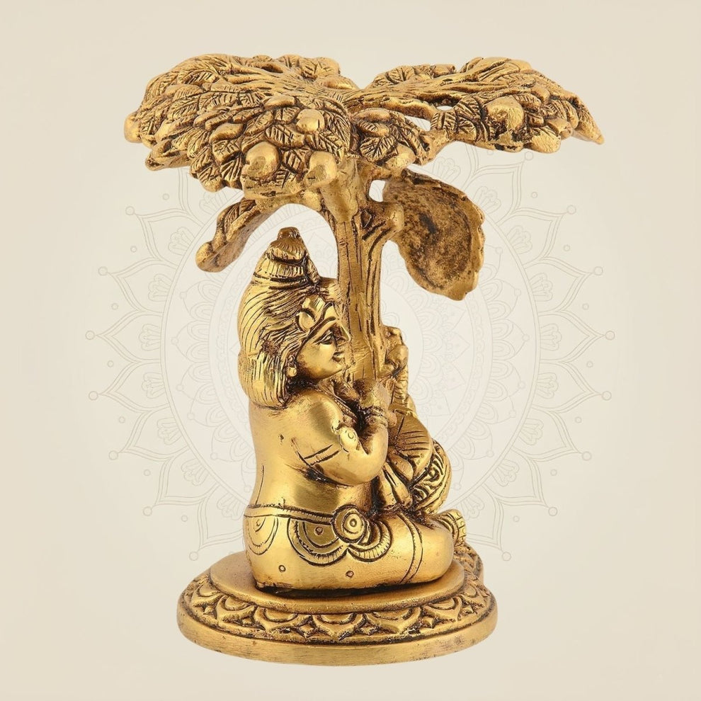 Laddu Gopal 5" - Krishna Under a Tree, Pure Brass Murti