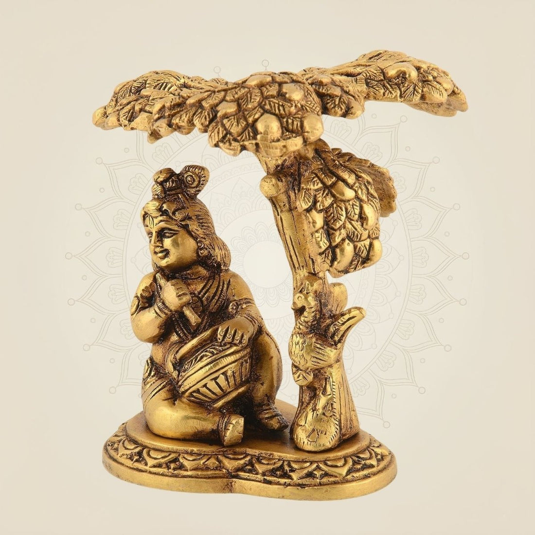 Laddu Gopal 5" - Krishna Under a Tree, Pure Brass Murti