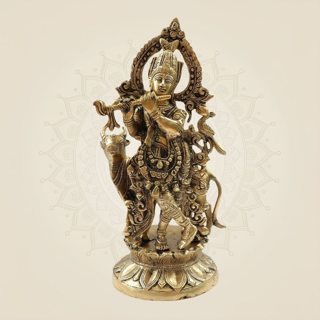 Buy Brass Lord Krishna Idol I Murari Krishna with Cow Online