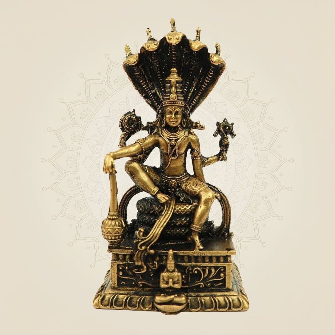 Bronze Statue of Lord Vishnu on Sheshnag Throne— Divine Idol