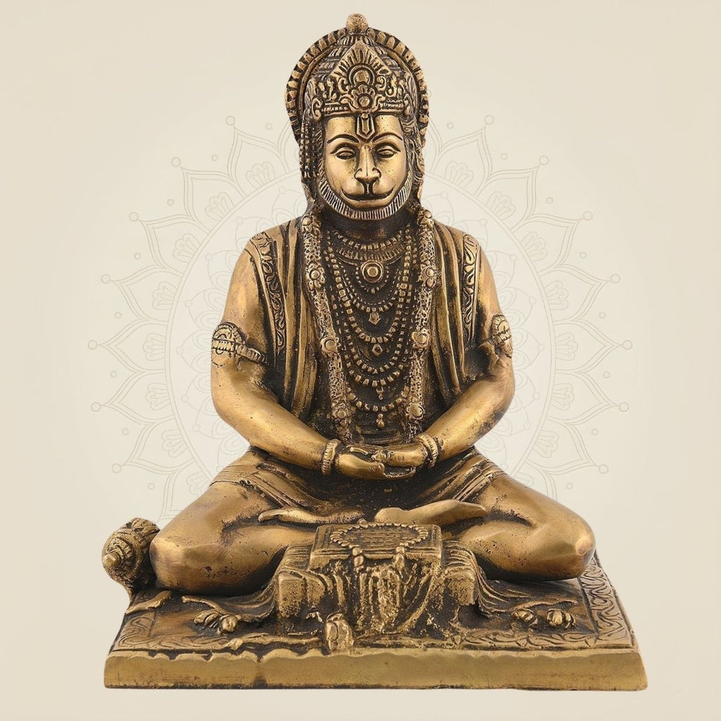 Meditating Hanuman Statue in Brass – Protection & Decor