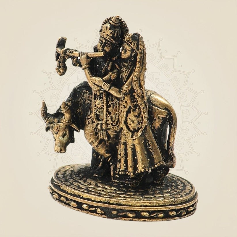Bronze Radha Krishna Idol with Cow – Panchaloha Statue