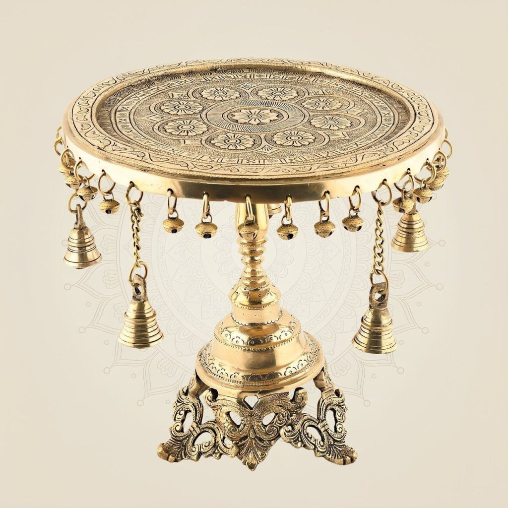 Brass Round Chowki with Hanging Bells & Ghungroos- Shop now