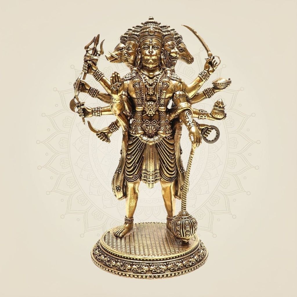 Powerful 8″ Brass Hanuman Idol – Multi-Armed Divine Murti